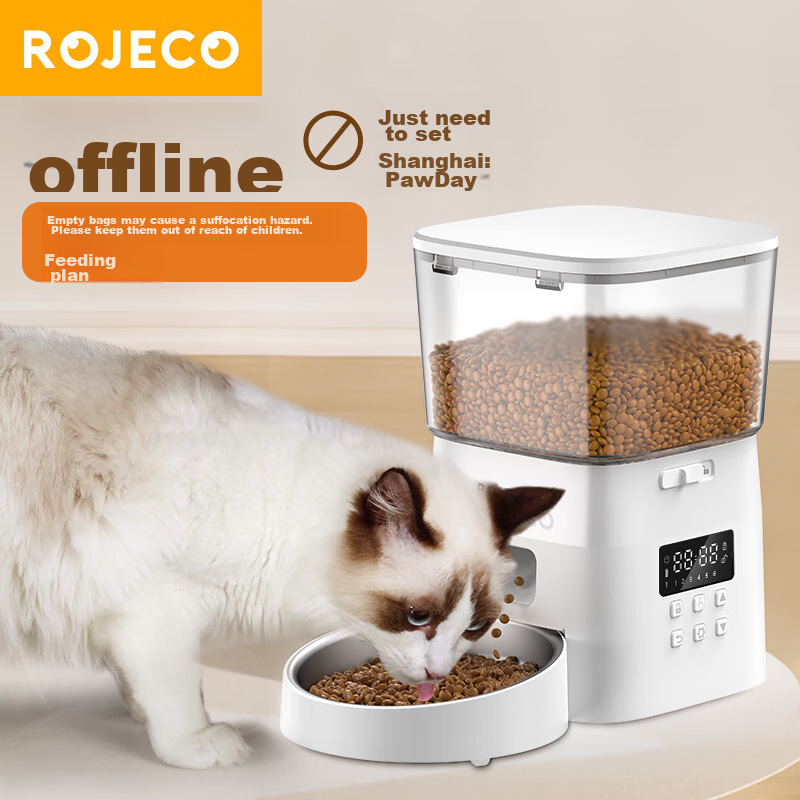 Roger Jack Automatic Pet Feeder, No Internet Required, Timed And Portioned Automatic Food Dispenser, Stainless Steel Food Bowl
