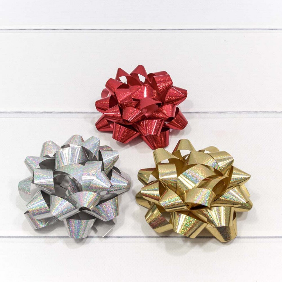 Бант звезда. "Голография" на липучке. Набор 8шт. 10см