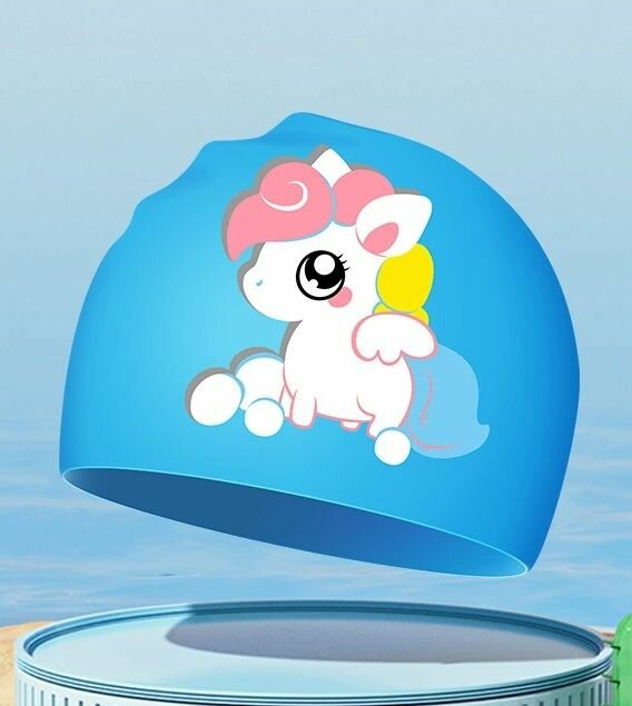 Шапочка для плавания Haizid единорожка голубая силиконовая детская размер 50-58 см