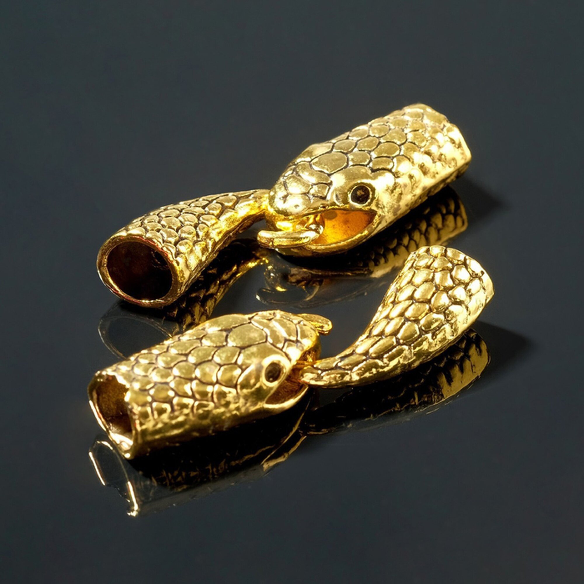 Замок-концевик «Змея», 4,3×1,6 мм (внутренний 0,7 мм), (набор 2 шт) цвет чернёное золото