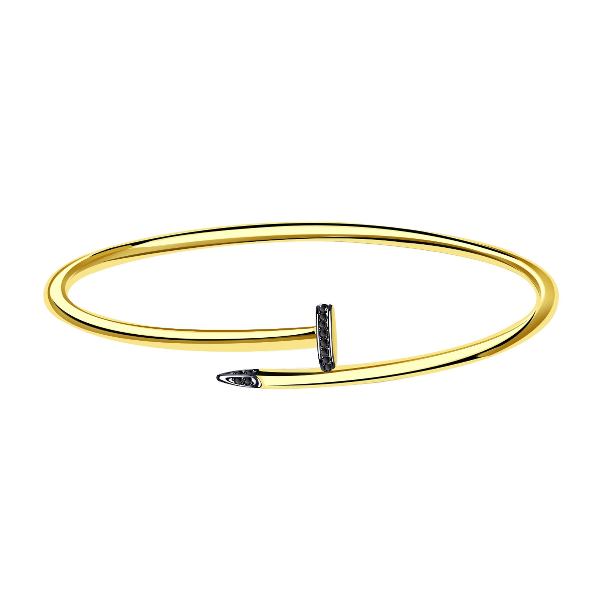 Жесткий браслет, желтое золото, 585 проба, фианит