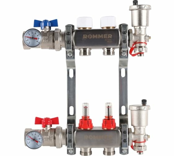 Коллектор из нержавеющей стали в сборе с расходомерами ROMMER 2 выхода RMS-1210-000002
