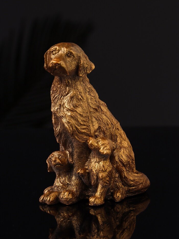 Фигурка гипс «Лабрадор с щенками», 10×7 см, под бронзу