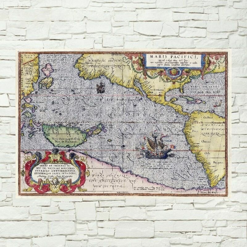 Старинная Карта Тихий океан (репринт карты 1589 года).