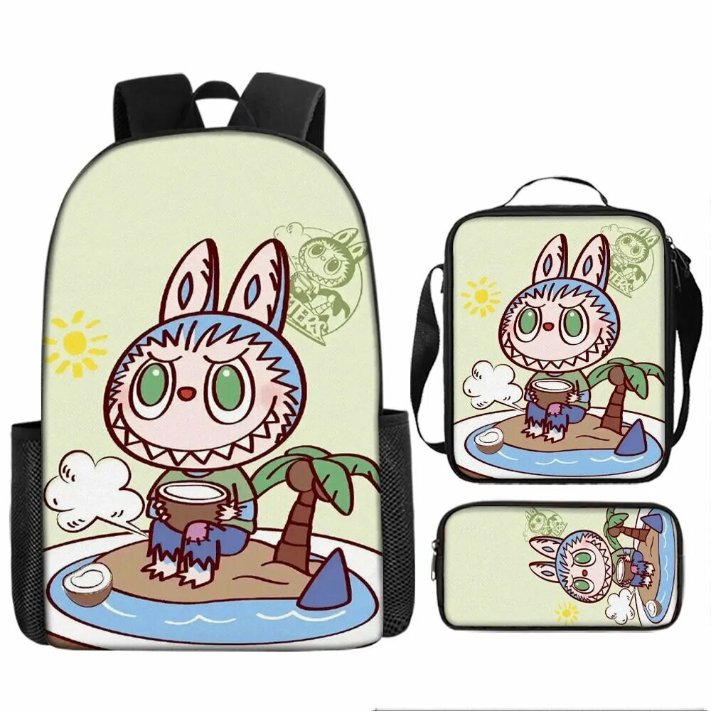 Школьный рюкзак для начальной школы с принтом Лабубу, 15 л + сумка через плечо + пенал. Набор 3 в 1. Водоотталкивающий. Детский, для девочек и мальчиков