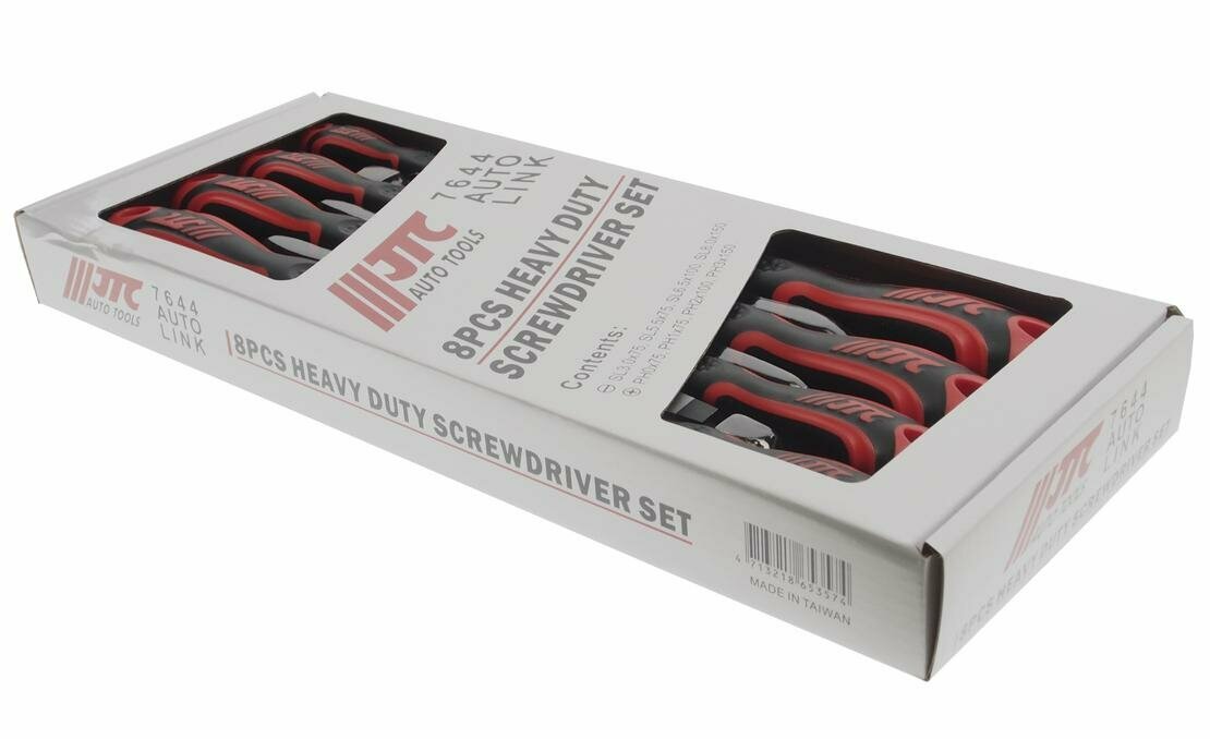 JTC-7644 Набор отверток усиленных 8пр, SL3.0x75, SL5.5x75, SL6.5x100, SL8.0x150, PH0x75, PH1x75, PH2x1