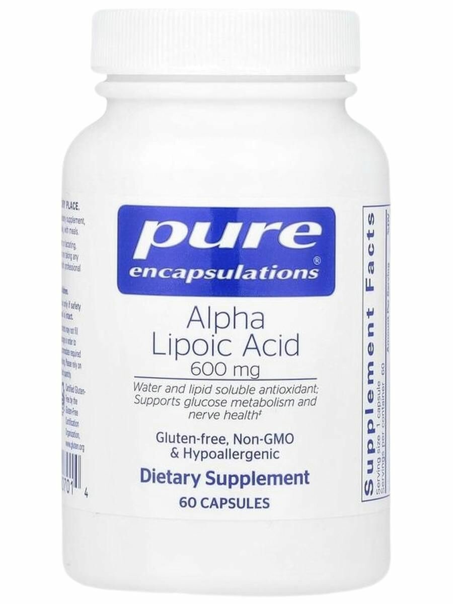Pure Encapsulations, альфа-липоевая кислота (АЛК) 600 мг, Alpha-Lipoic Acid 600, 60 капсул