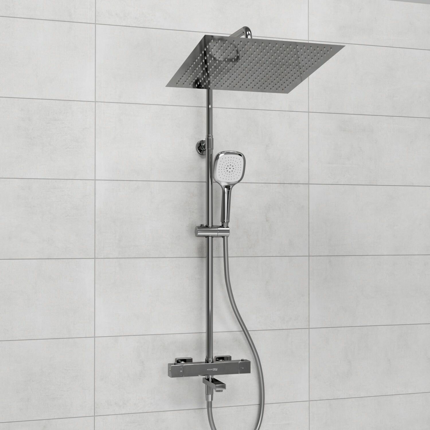 Душевая система с термостатом и тропическим душем T WasserKRAFT, хром