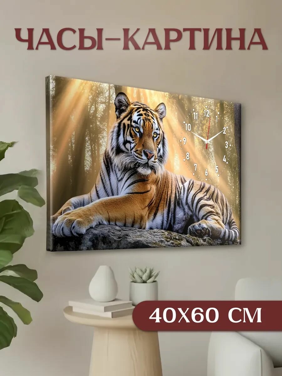 Часы картина настенные для декора дома интерьерные 60х40 см тигр