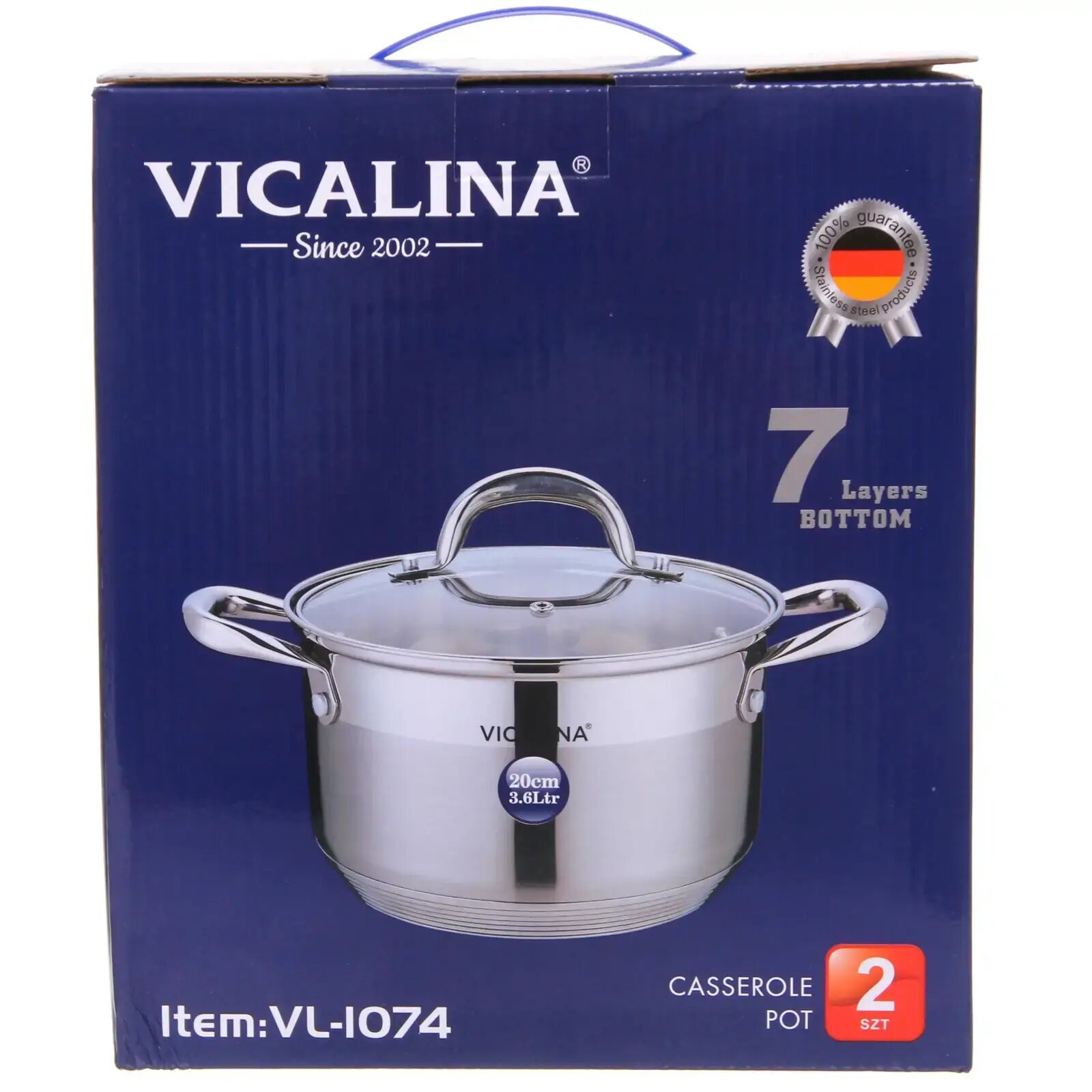 Кастрюля VICALINA 3,6л из нержавейки, 7-слойное дно, индукция