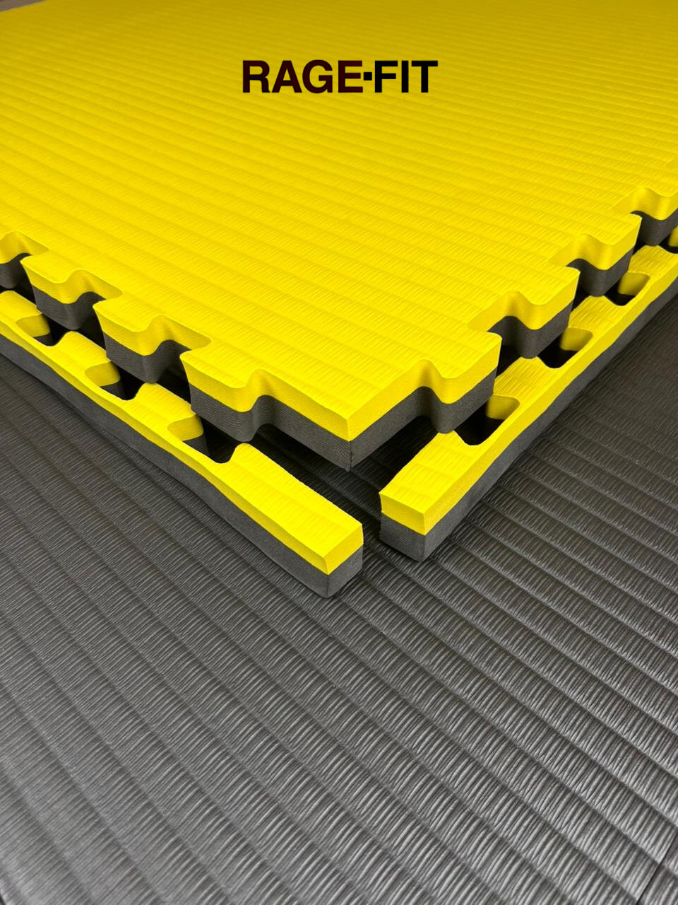Будо-мат Премиум, 1х1м, 40мм, 40-45 ШОР, Черный/Желтый, Рисовая соломка RAGE-FIT
