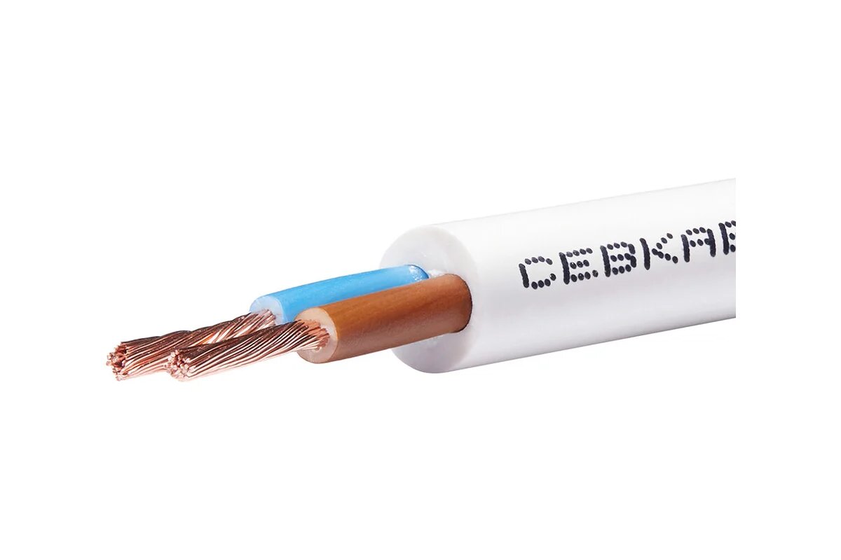 Севкабель ПВС 2х0,75 мм ГОСТ 05541, длина 30 м, провод внутренней электропроводки