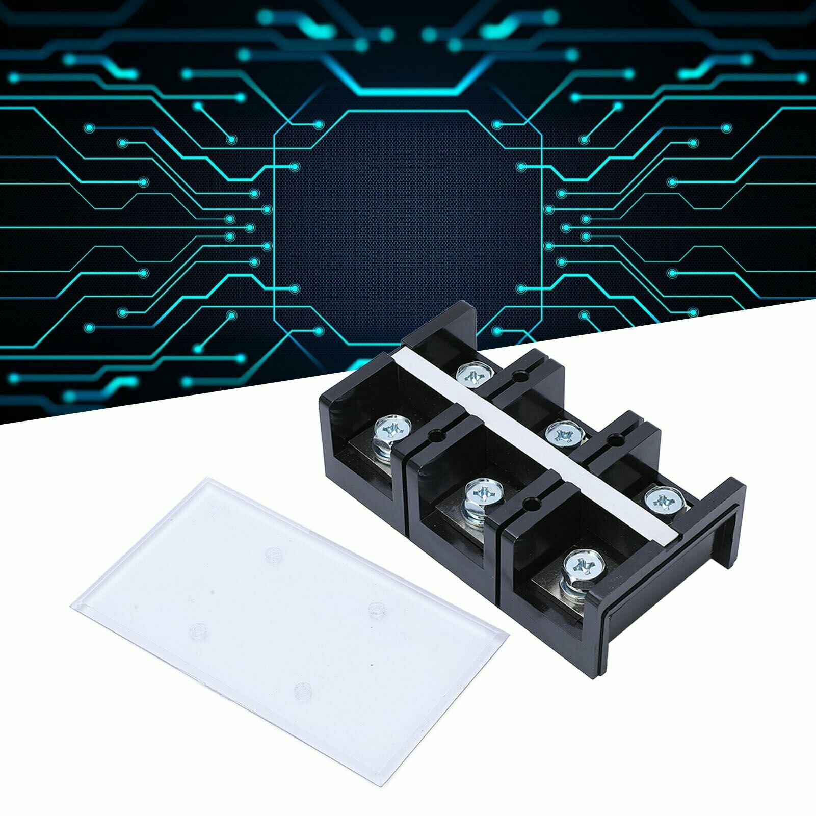 Клеммные колодки, 3 позиции, двухрядные, предварительно изолированные клеммы, барьерная полоса с крышкой для цепи 400 А, 600 В