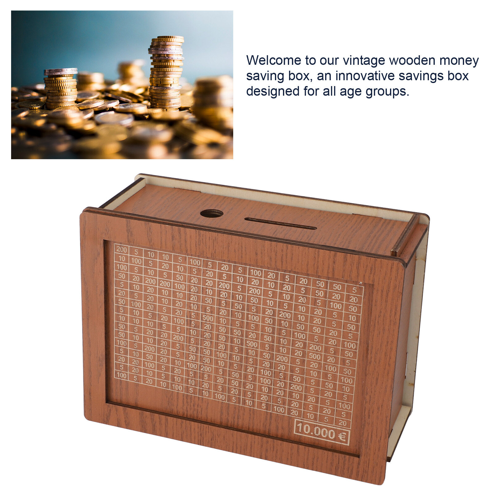 Копилка для взрослых и детей, деревянная копилка для мальчиков и девочек, деревянная копилка со счетчиком для сбережений, цель 10000 евро
