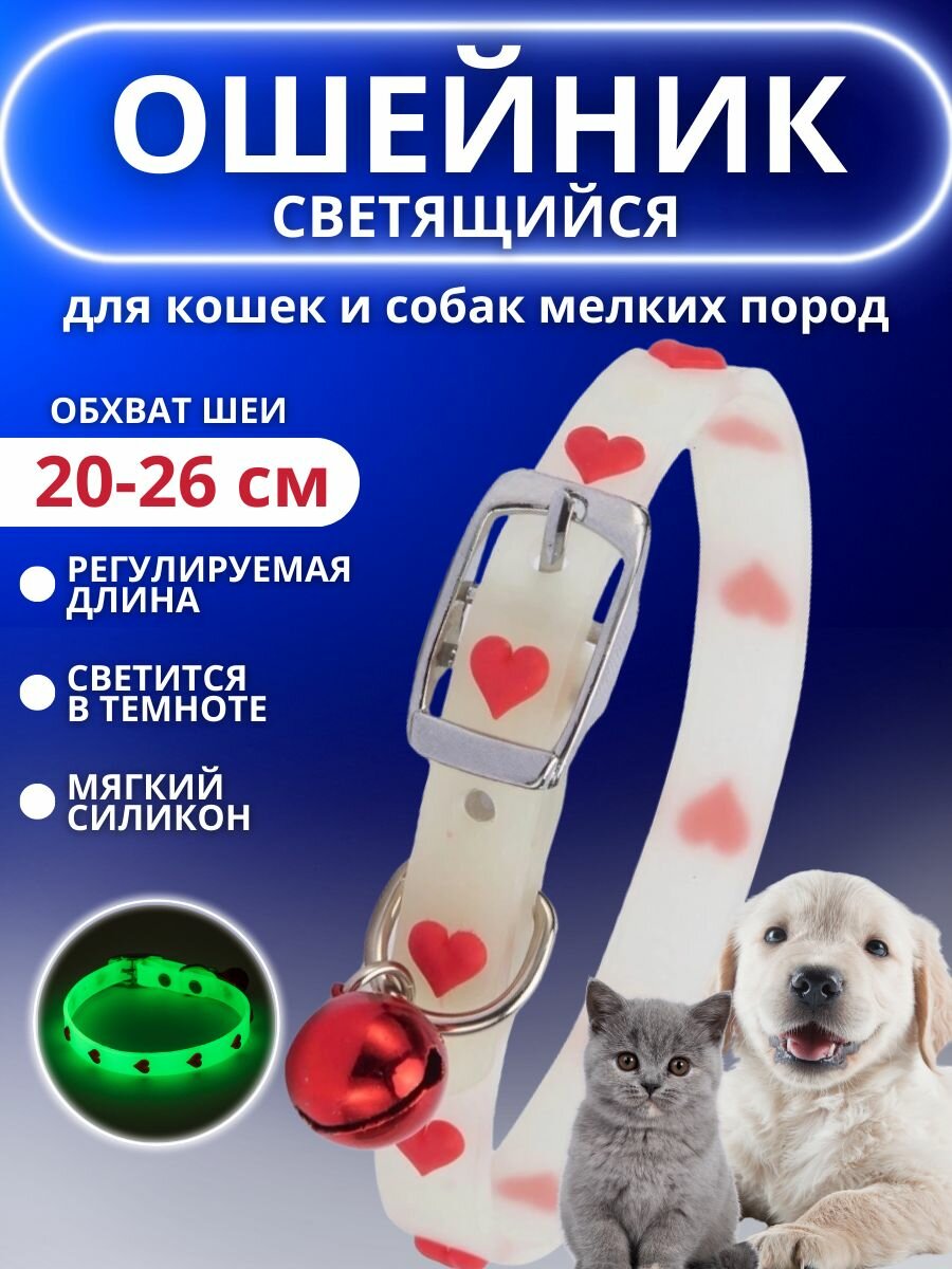 Ошейник светодиодный, силикон, водонепроницаемый, для кошек, собак мелких пород Люблю красный цвет