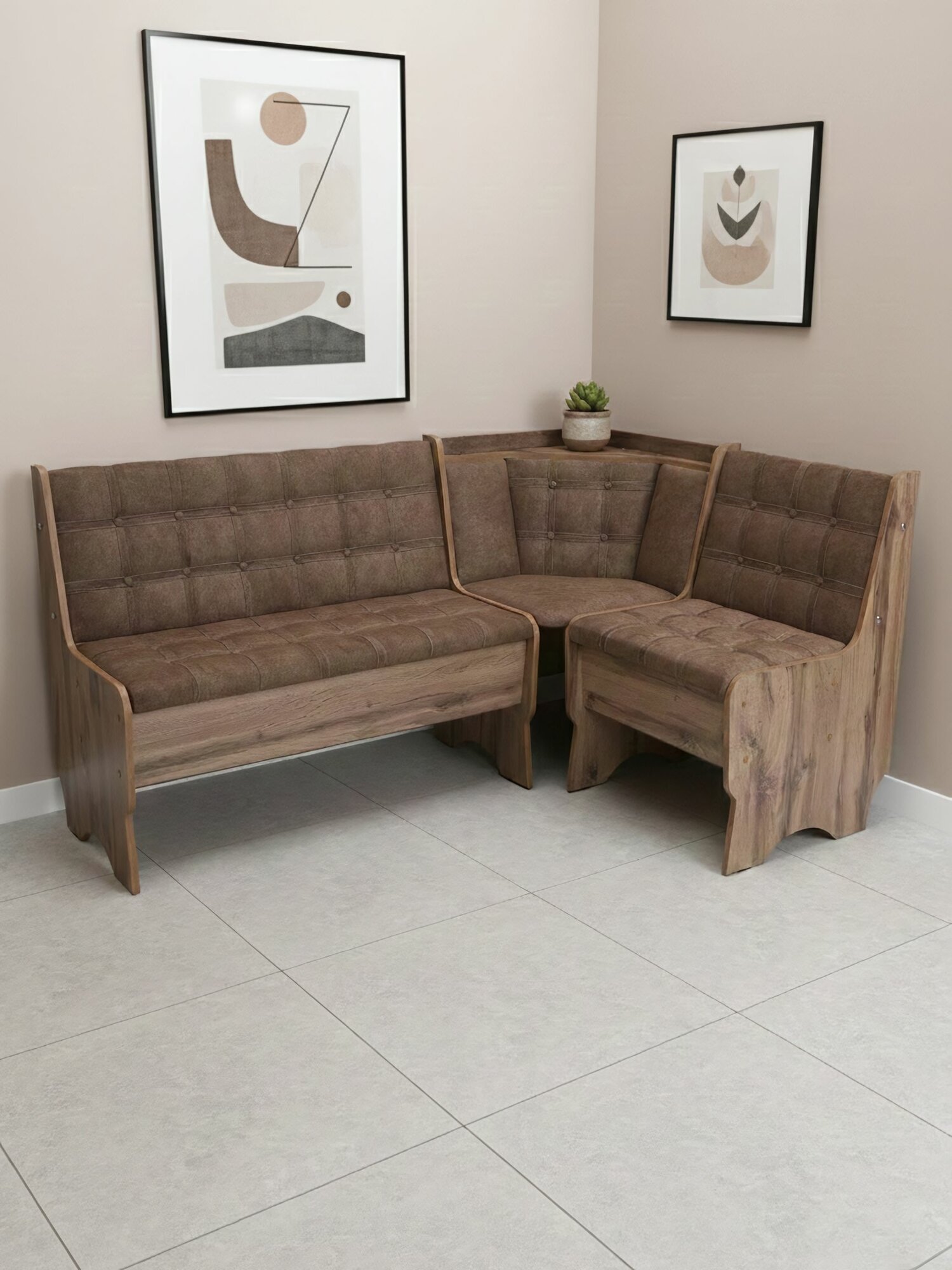 Диван угловой Мир Мебели "Алёнка-17", велюр, ящик для белья, коричневый, ЛДСП