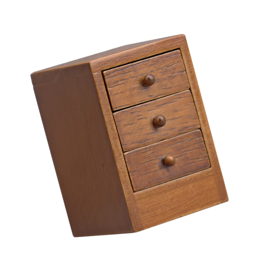 Прикроватная тумбочка в масштабе 1/12, три отделения, плавно открывающиеся дверцы, реалистичная миниатюрная деревянная мебель.
