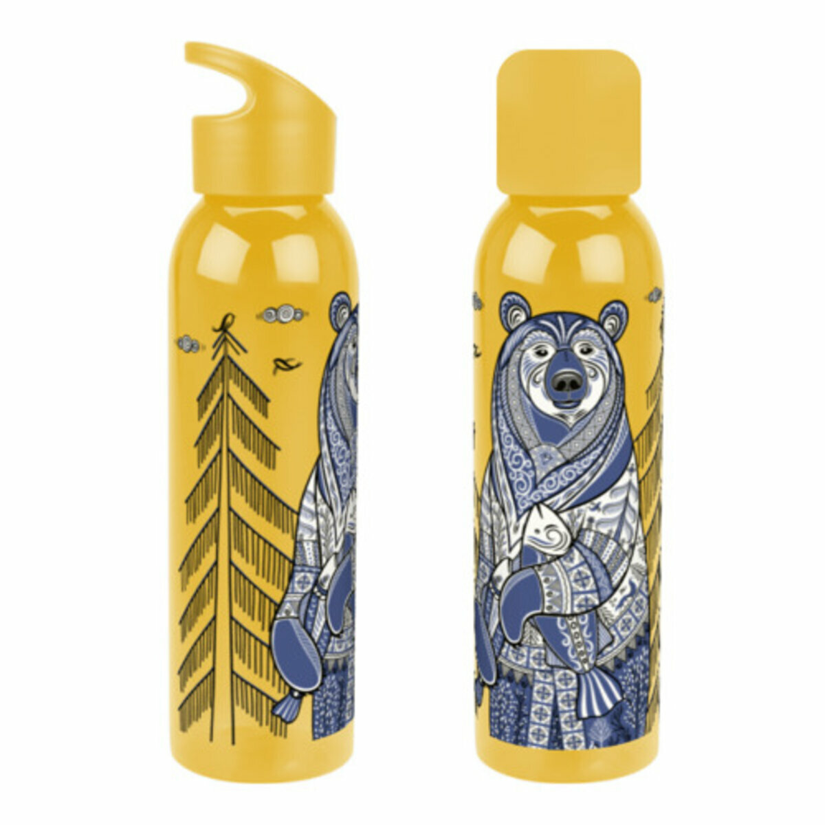 Бутылка для воды «Медведь с рыбой. Мезенские мотивы (т)» (желтый)