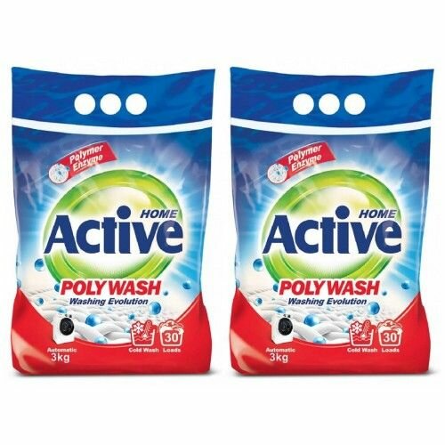 Active Стиральный порошок Poly Wash Polymer Enzyme автомат, технология холодной стирки, 3кг, 2шт
