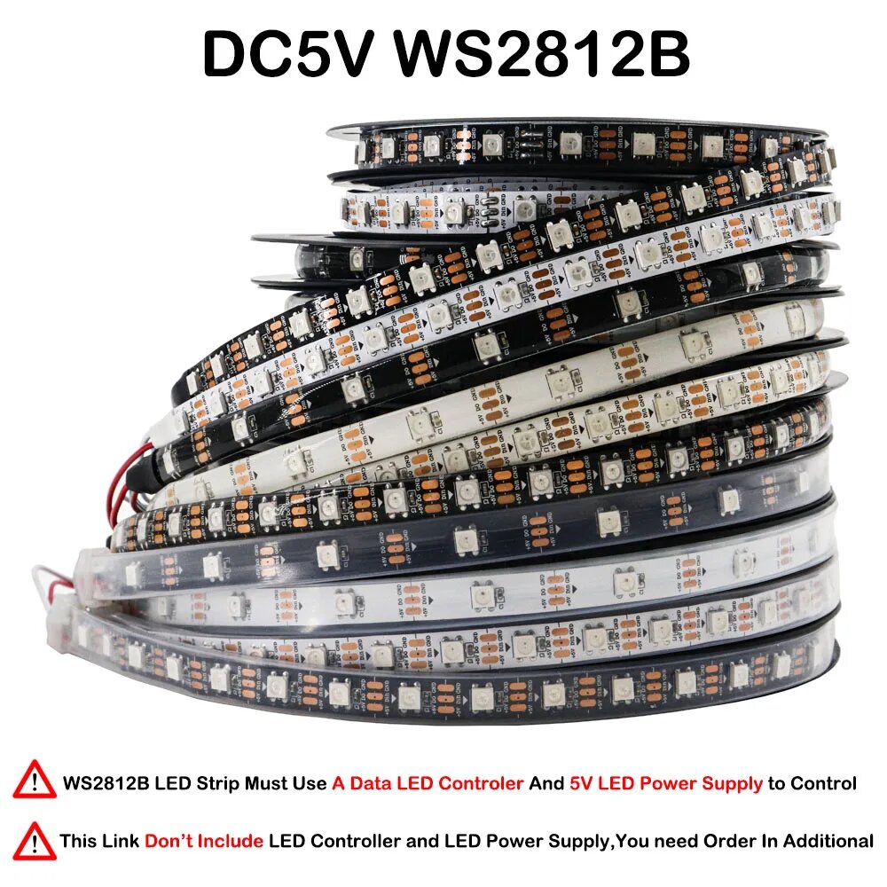 WS2812B WS2815 WS2813 Индивидуально адресуемая светодиодная лента RGBIC WS2811 WS2812 30/60/144 пикселей/светодиодов/м Интеллектуальная лента постоянного тока 5 В/12 В