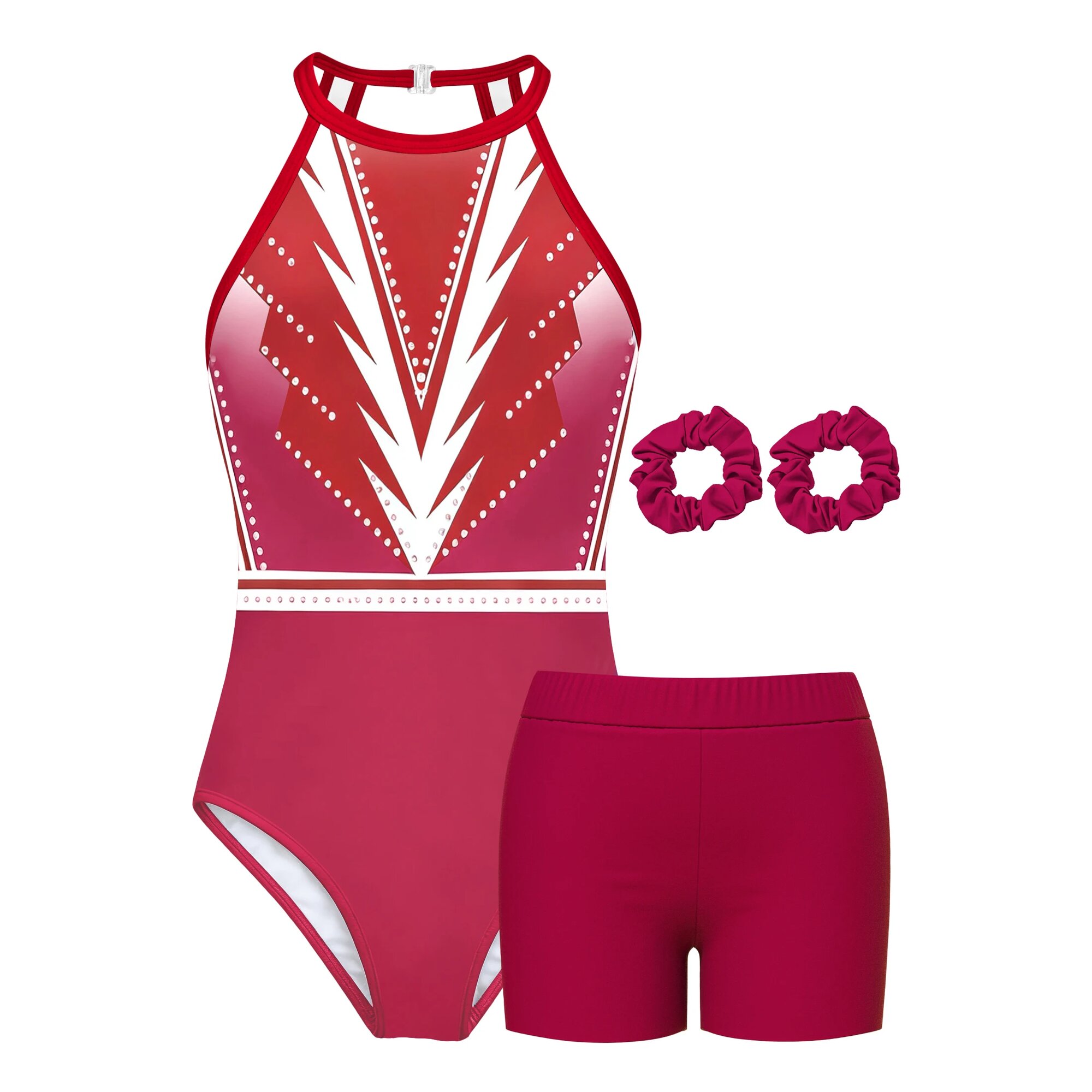 Гимнастический Купальник Для Девочек С Лямкой На Шее, Спортивный Костюм Бордовый, 8Y, Red white 90