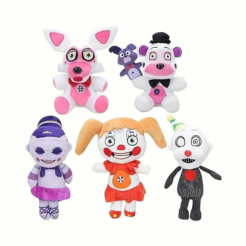 Набор 5 мягких игрушек - Аниматроники 5 ночей Зеленая Цирковой малыш Funtime Foxy Эннард Плюш Ballora Plush Funtime) 20 см (Five Nights FNA)