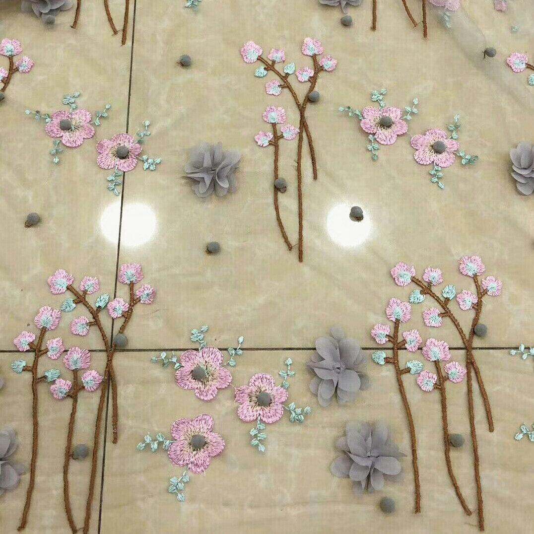 Новая трехмерная сетчатая вышитая ткань, ручная работа, индивидуальный цветочный помпон, стиль Китайской Республики, кружевная вышивка для девочек в стиле ханфу