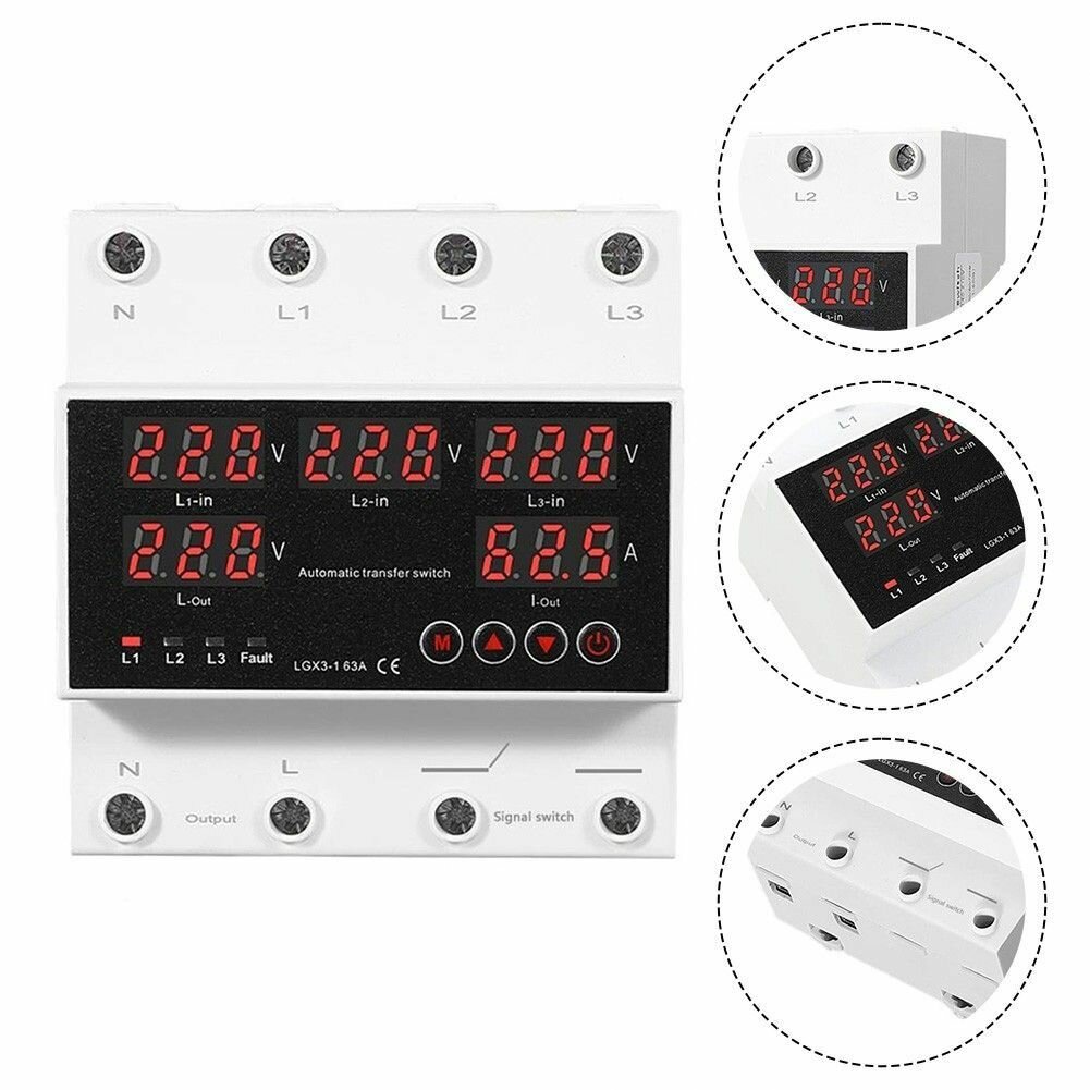 4P 63A для АВР с автоматическим переключателем резерва и 5-светодиодным дисплеем для генератора