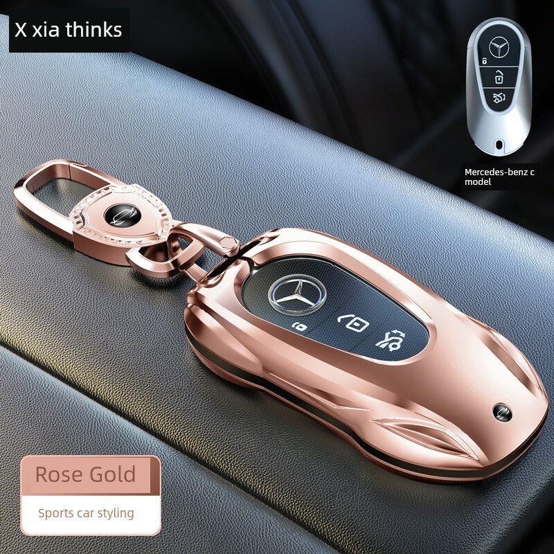 Чехол для ключей Mercedes-Benz с розовым золотом и щитковым брелоком для моделей C-класса, премиум-качество, надежная