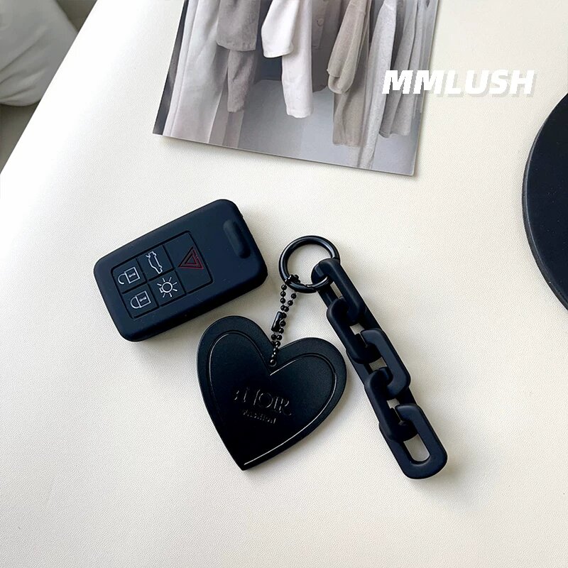 Чехол для ключа автомобиля Volvo из силикона черного цвета с сердечным узором для моделей XC60 S90 S60L XC90 XC40 V40