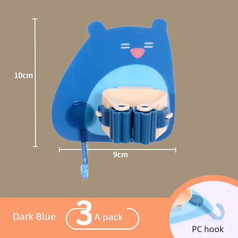 Улучшенный держатель для швабры Bubble Bear с прочным клеем, темно-синий, 3 шт. для ванной и кухни