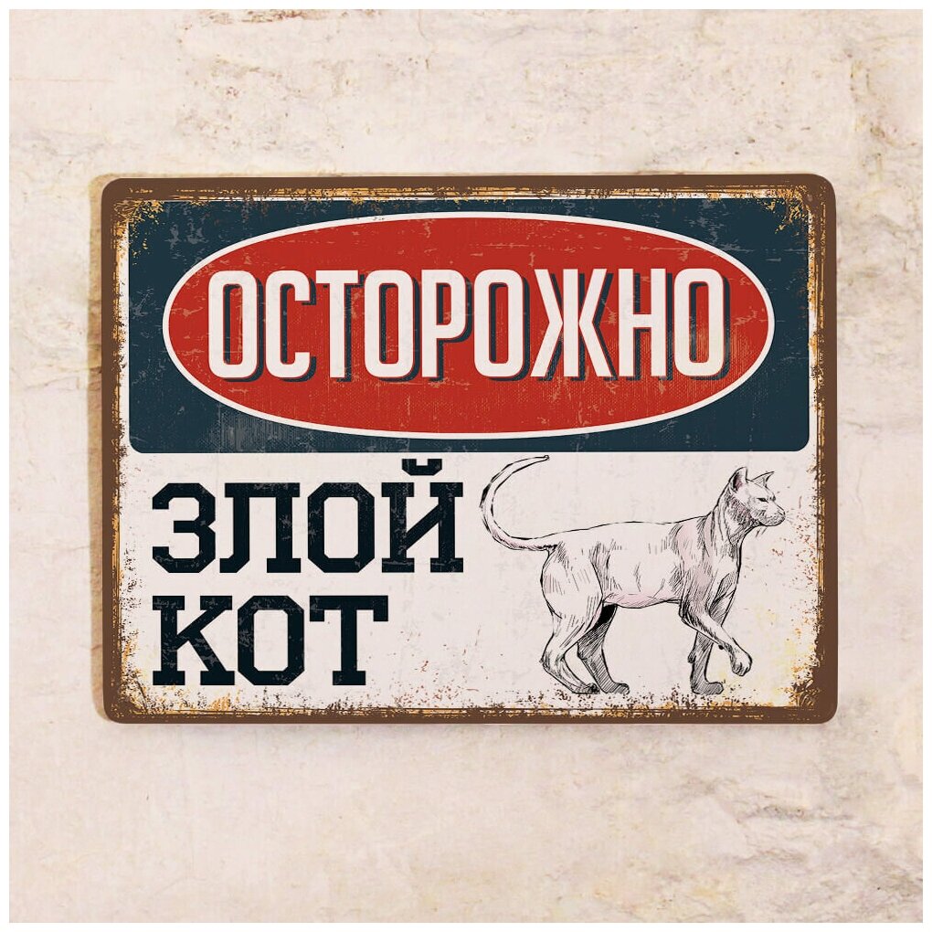 Жестяная табличка Злой кот - Сфинкс, металл, 30Х40 см