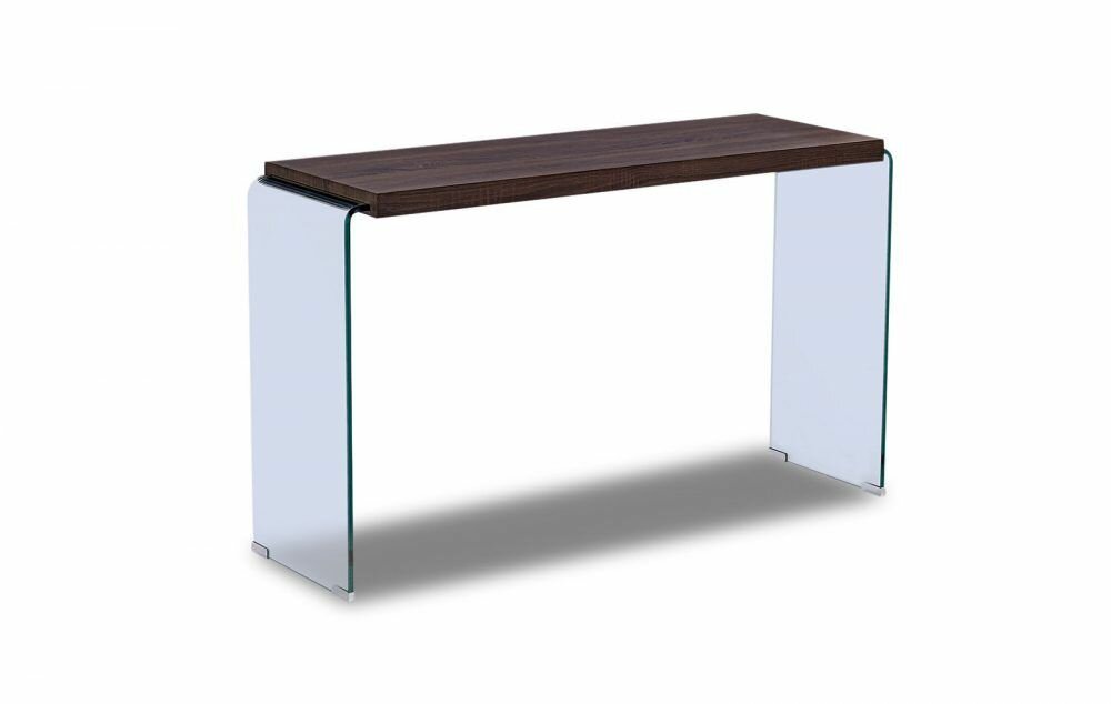Стол-консоль GM-002 ESF темное дерево, стекло и дерево, прямоугольная столешница, ножки