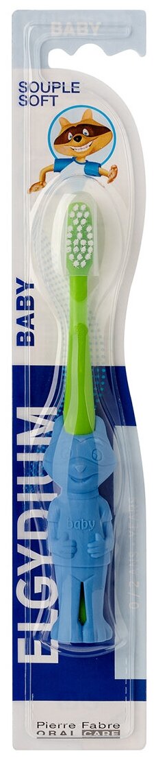 Детская зубная щетка мягкая Elgydium Baby для малышей от 0 до 2 лет, Франция (зеленый-голубой)