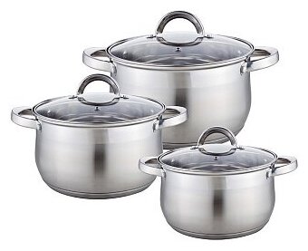 Набор кастрюль WEBBER BE-617/6 6 предметов, 2,9 л, 5,1 л, 6,6 л, серебристый