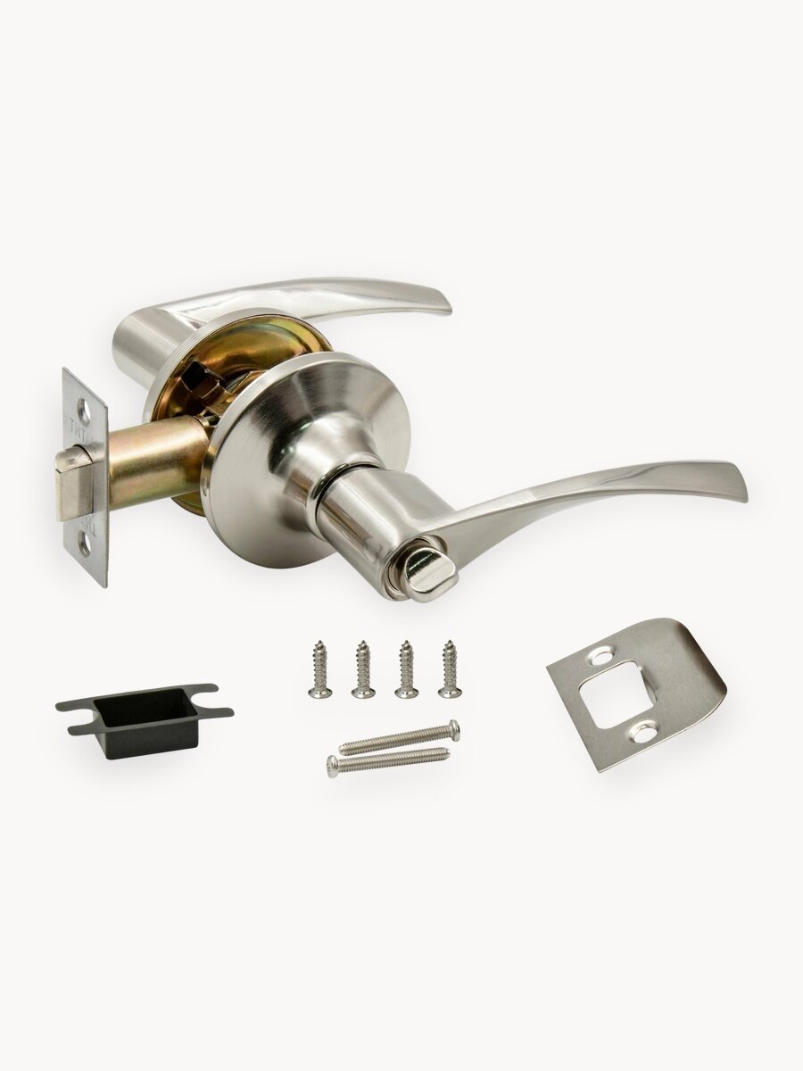 Ручка дверная межкомнатная с защелкой, фиксатором, без ключей, Титан 200-03 SN серебристая, матовый хром