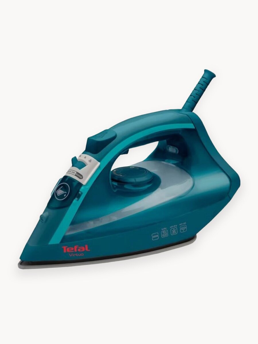 Паровой утюг Tefal Virtuo FV1712E0, 2000 Вт, паровой удар 85 г/мин, подача пара 24 г/мин, зауженный носик, бирюзовый