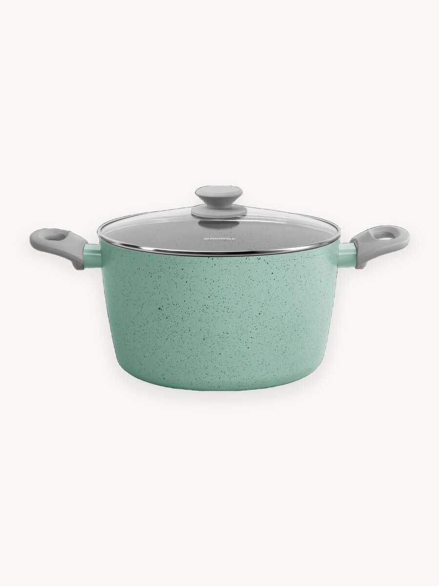 Кастрюля MAUNFELD HELGA MCS57FA05FS из кованого алюминия со стеклянной крышкой, 24 см, 5,7 л.