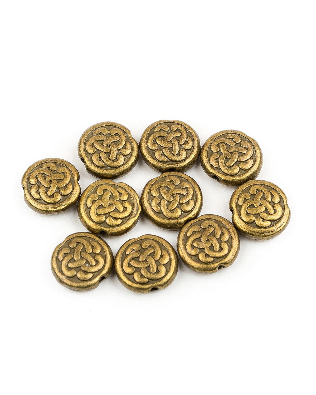 Бусина плоская круглая, 9х3 мм, старинная бронза, 10 шт.