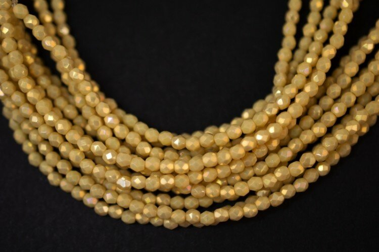 Бусины граненые Firepolish 3мм, отверстие 0,7мм, цвет LR13060 античный бежевый, глянцевый гальванический, 713-031, 1 нить (около 50шт)