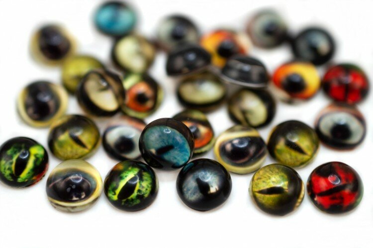 Кабошон стеклянный круглый с принтом Глаз 8х4мм, микс цветов, 2030-033, 10шт