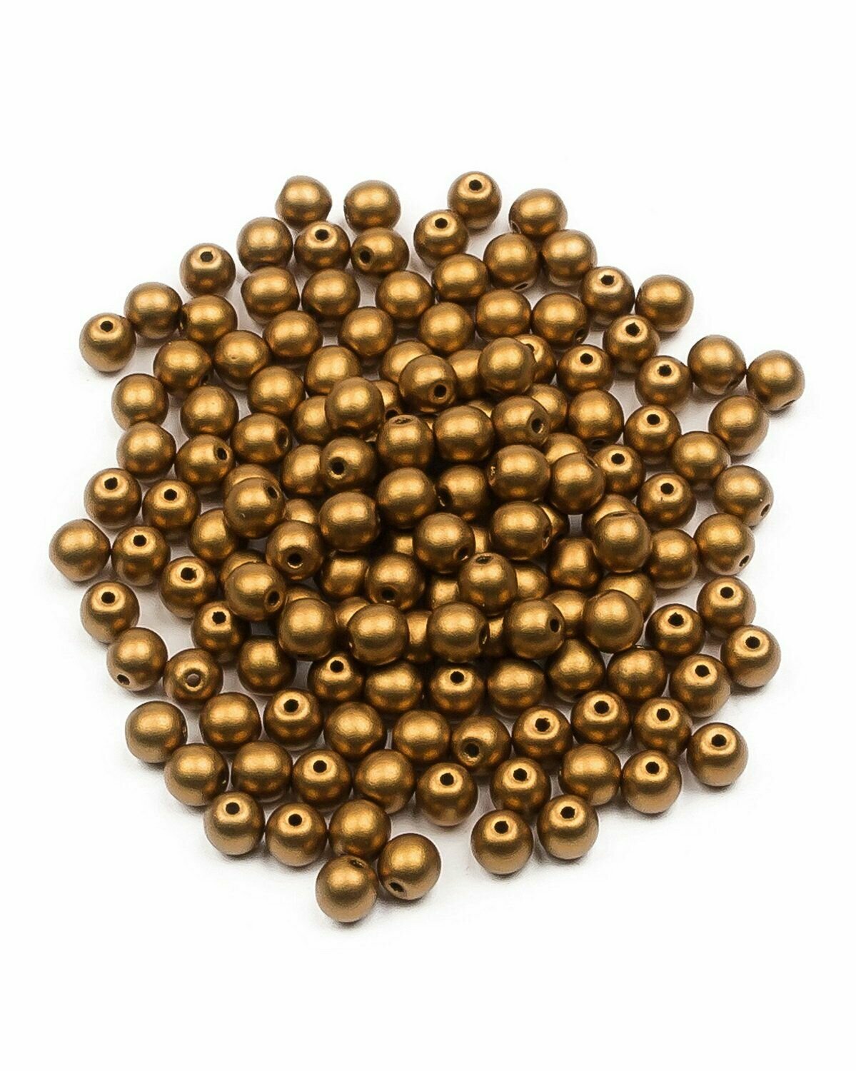Стеклянные чешские бусины, круглые, Round Beads, 4 мм, цвет Alabaster Metallic Brass, 150 шт.