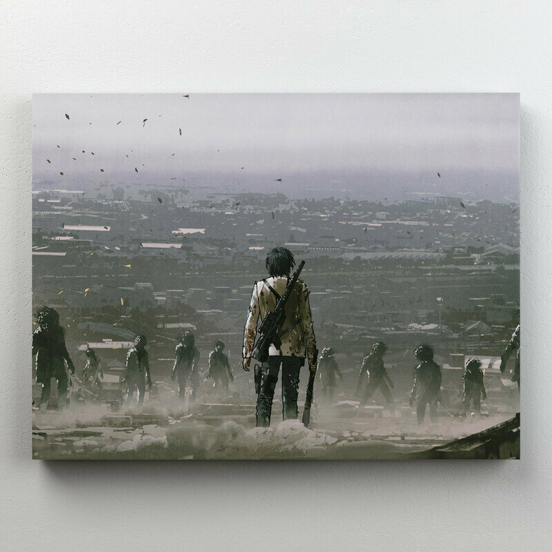 Интерьерная картина на холсте "Арт - война с зомби" размер 30x22 см
