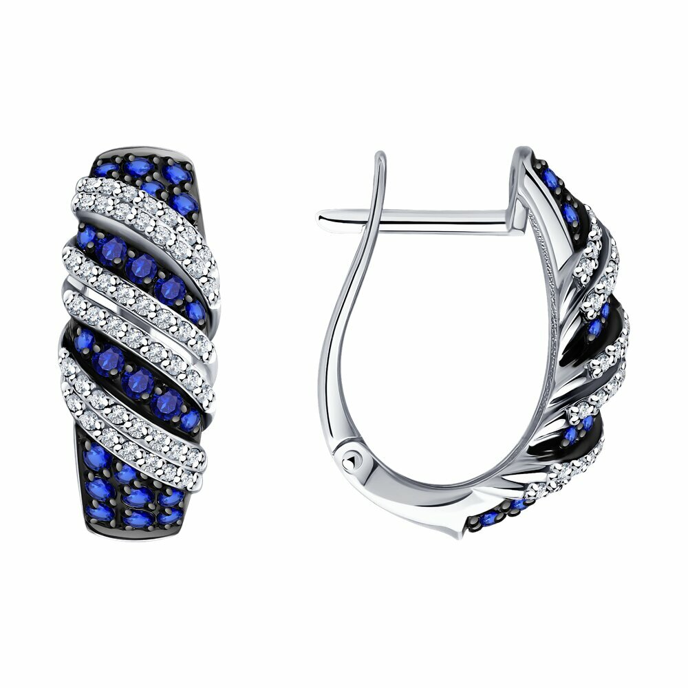 Серьги, белое золото, 585 проба, бриллиант, сапфир