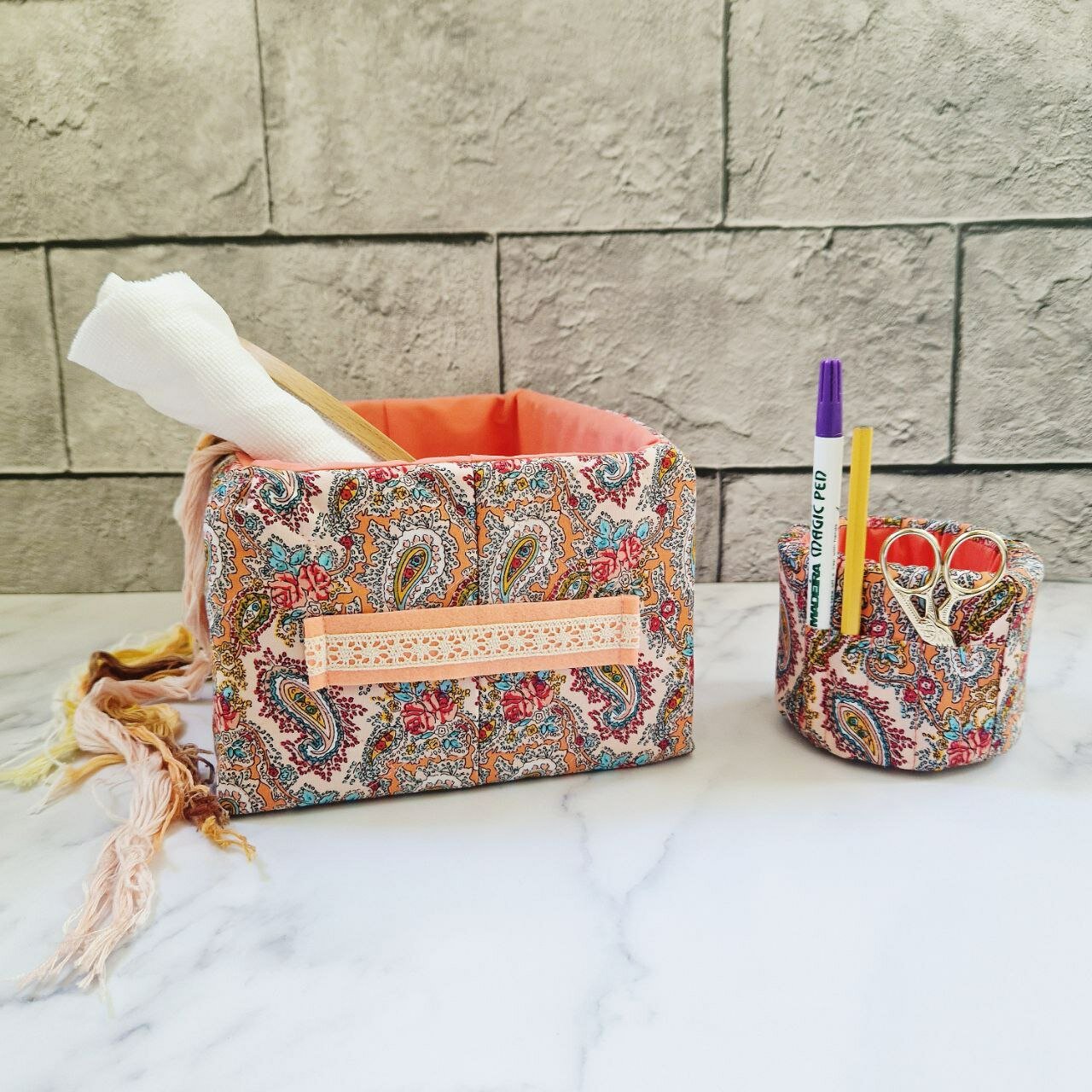 Набор для вышивки: органайзер для рукоделия, мусорничка (коралловая)