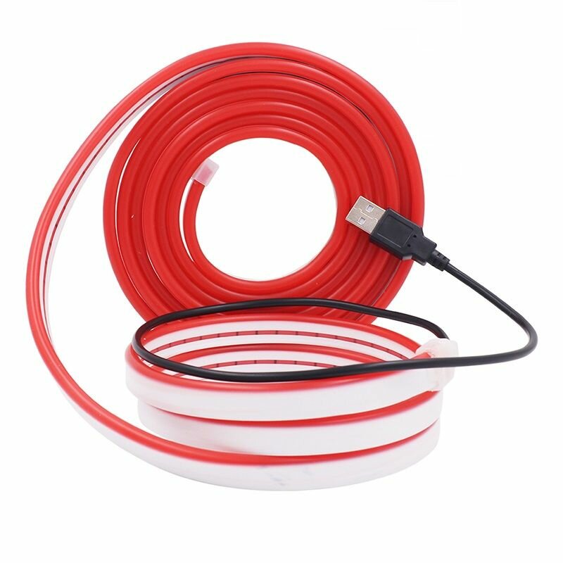 Неон светодиодный 5 метров 5V c USB штекером, 6х12мм, резать каждые 1 см, 120 LED/m, IP 67, Красный