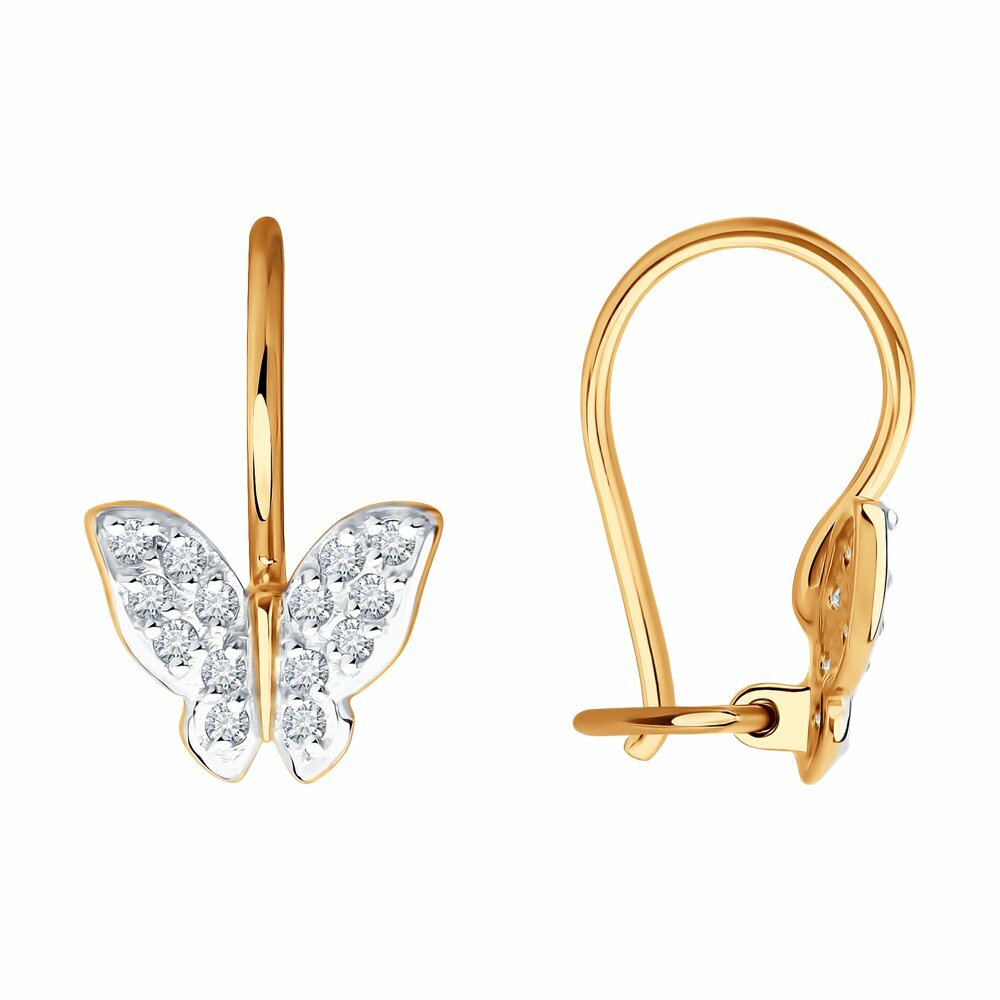 Серьги, красное золото, 585 проба, фианит