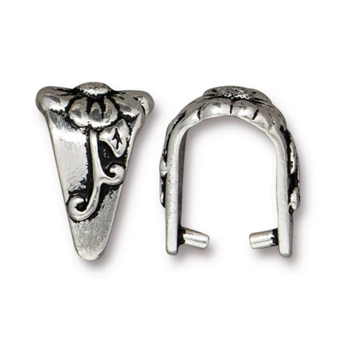 Держатель 16х11мм, TierraCast, Весенний цветок, зажимной, базовый материал - оловянный сплав, посеребренный с чернением, 1 шт.