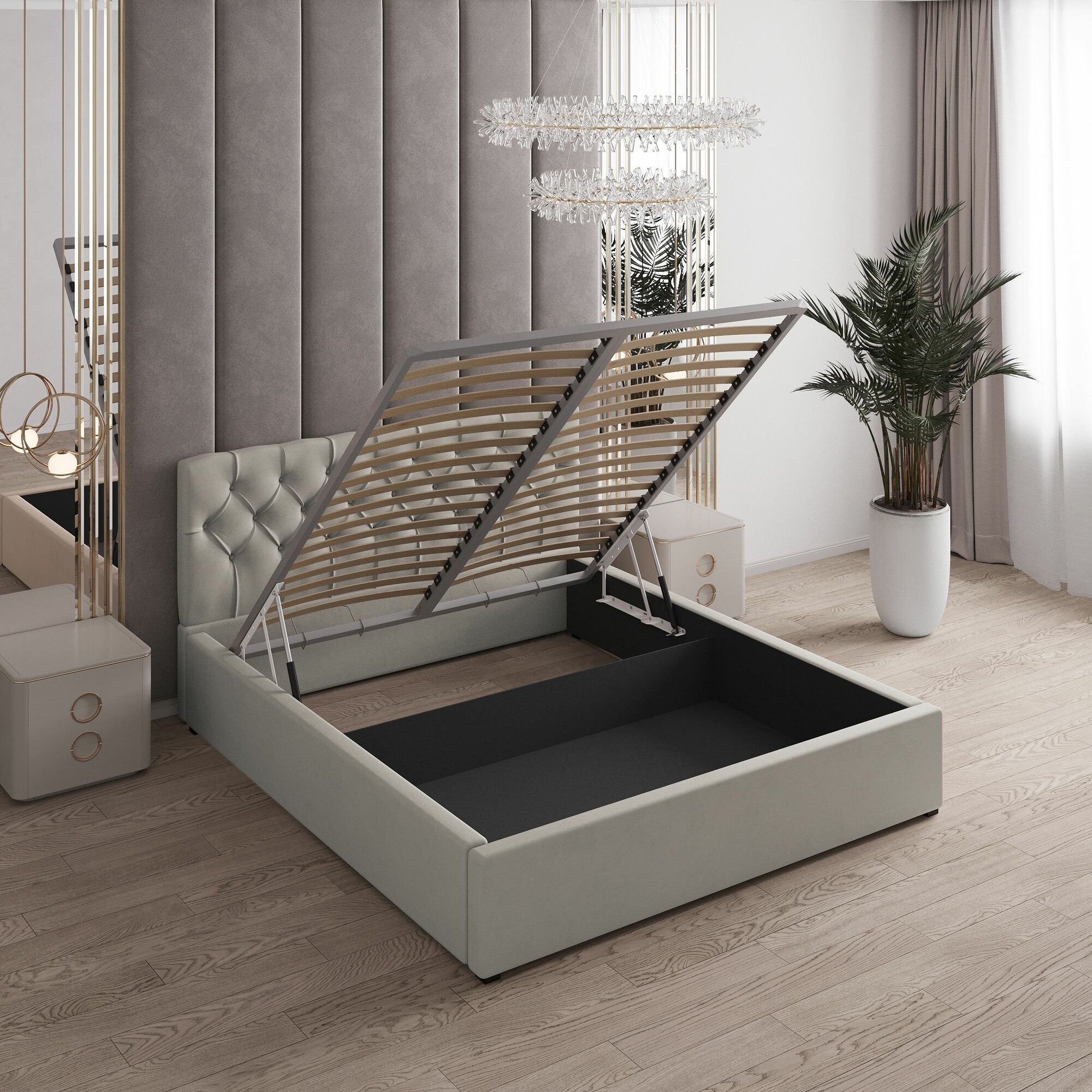 Кровать 140х200 с подъемным механизмом двуспальная, Венеция с мягким изголовьем для дома и спальни, ортопедическое основание, ящик для белья, микровелюр