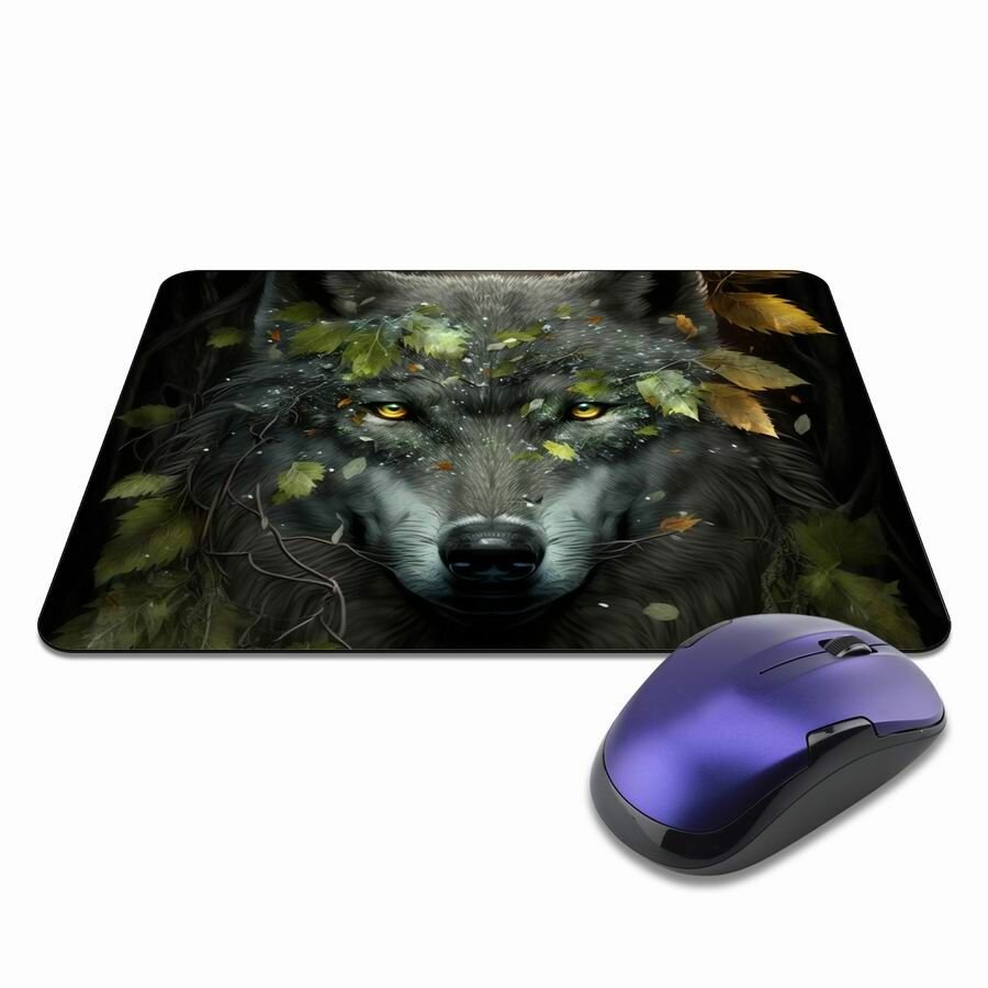 Коврик для мышки Волк, прорезиненный, влагостойкий, с не стирающимся изображением, 22х18см, толщина 3мм
